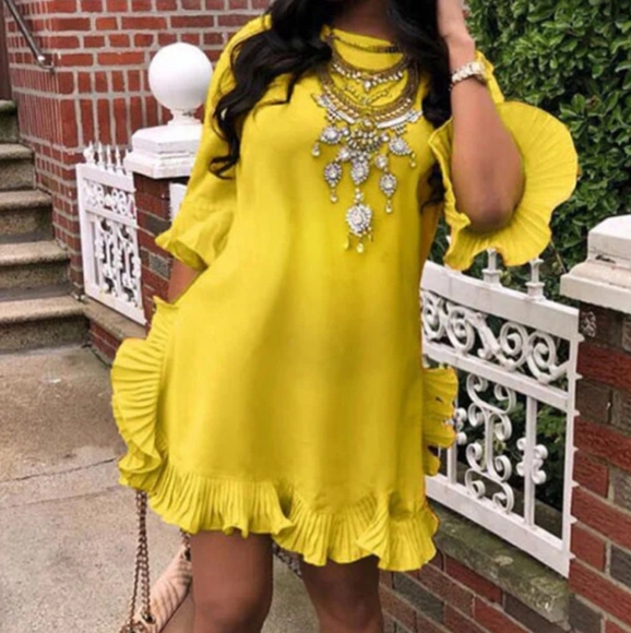 Dresses | Womens Yellow Ruffled Dress Size Medium | Poshmark